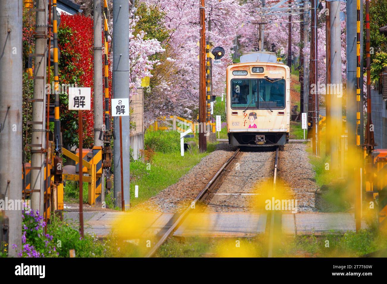 Kyoto, Japan - March 31 2023: Keifuku Tram is operated by Keifuku ...
