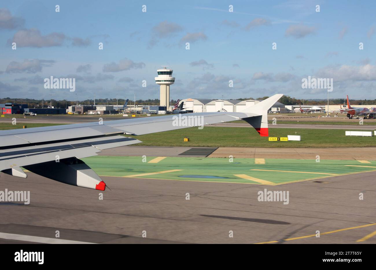 A view of the control tower at London Gatwick Airport as seen from a ...