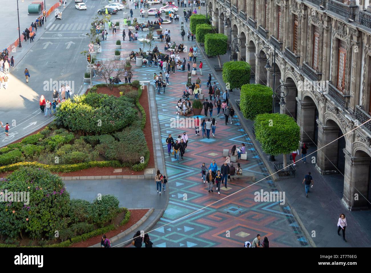 Mexico City, CDMX, Mexico, An aerial view on zocalo in Mexico city with ...