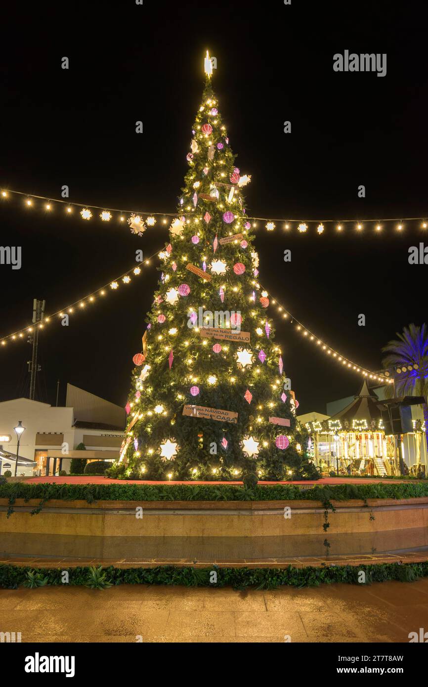 Beautiful christmas tree in a town square at night Stock Photo - Alamy