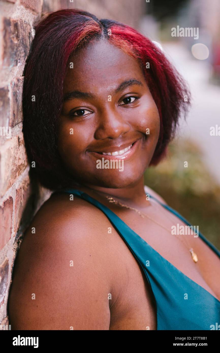 Face portrait of black teenage girl with red hair highlights Stock ...