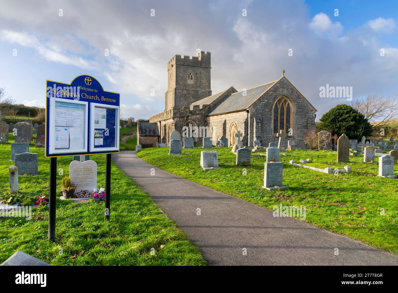 St Mary’s church in the coastal village of Berrow, Somerset, England ...