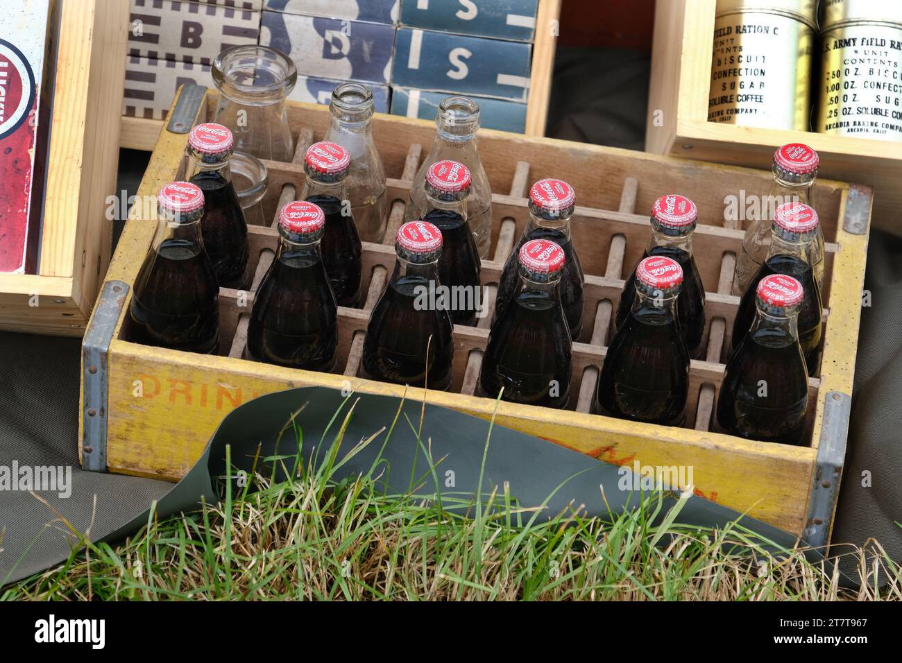 Crate of coke cola bottles on display Stock Photo - Alamy