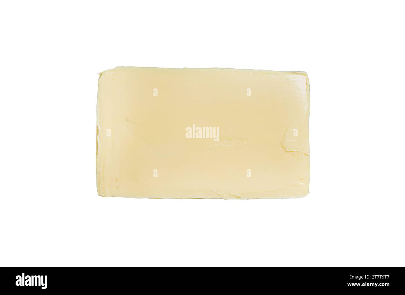 Butter block in steel kitchen tray. Isolated, white background Stock ...