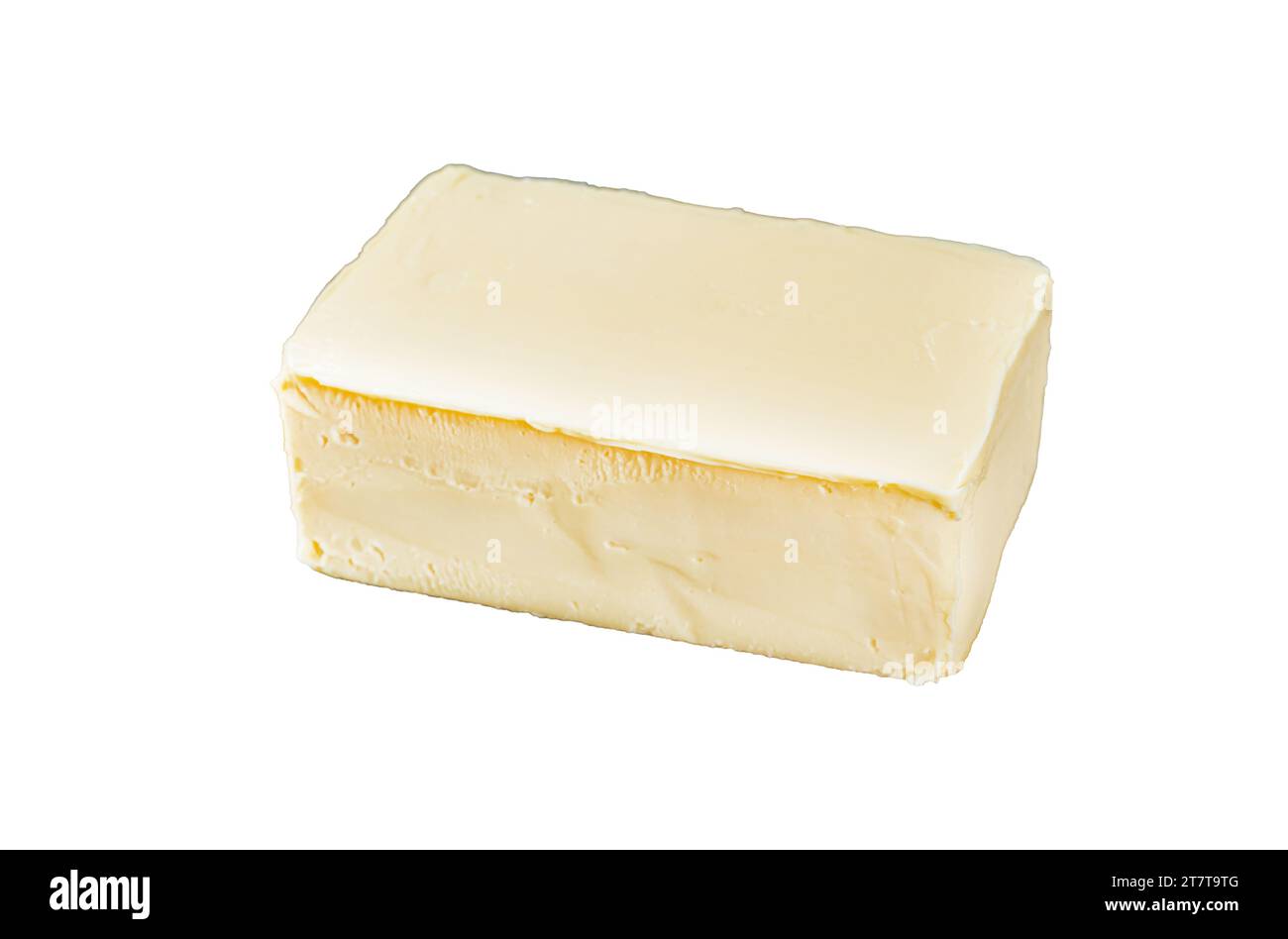 Butter block in steel kitchen tray. Isolated, white background Stock ...