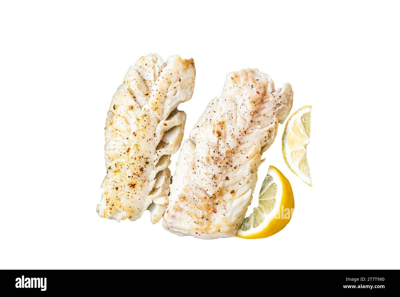 Roast Fillets of codfish, cooked cod fish meat. Isolated, white ...