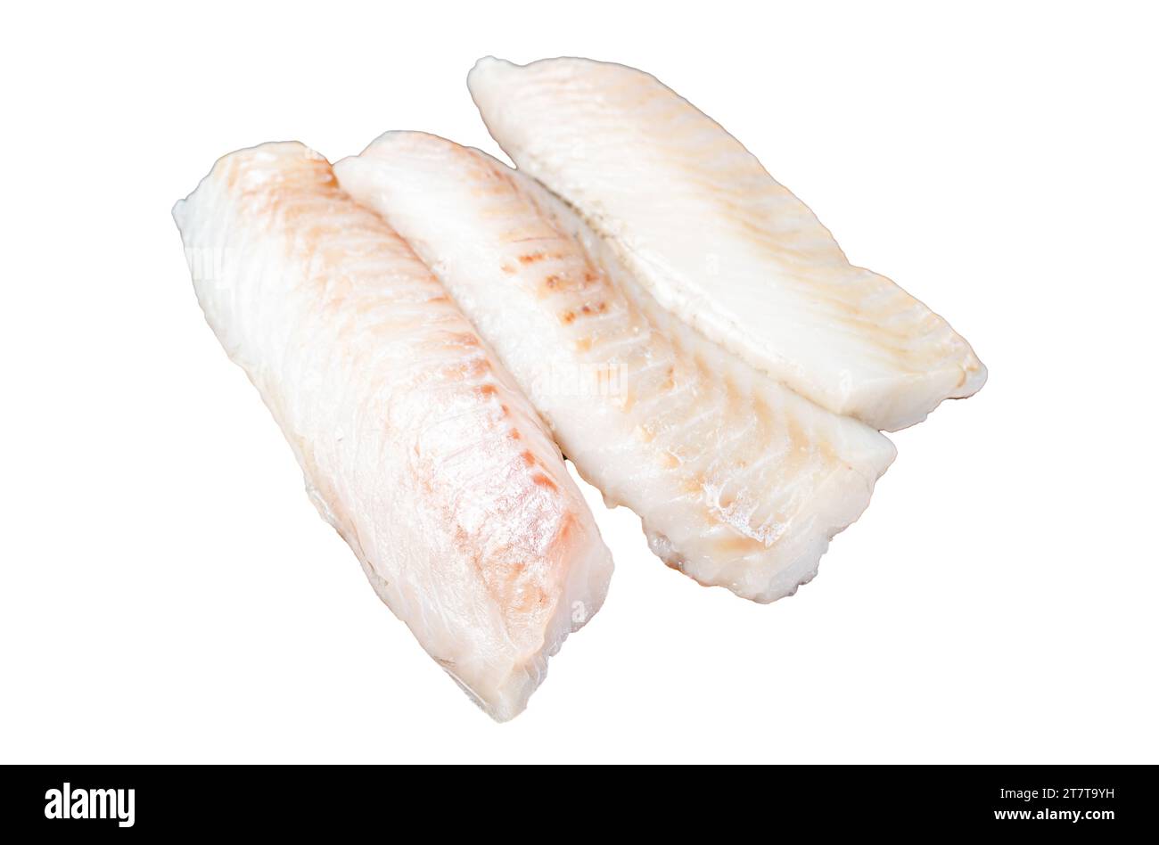 Fillets of codfish, raw cod fish meat. Isolated, white background Stock ...