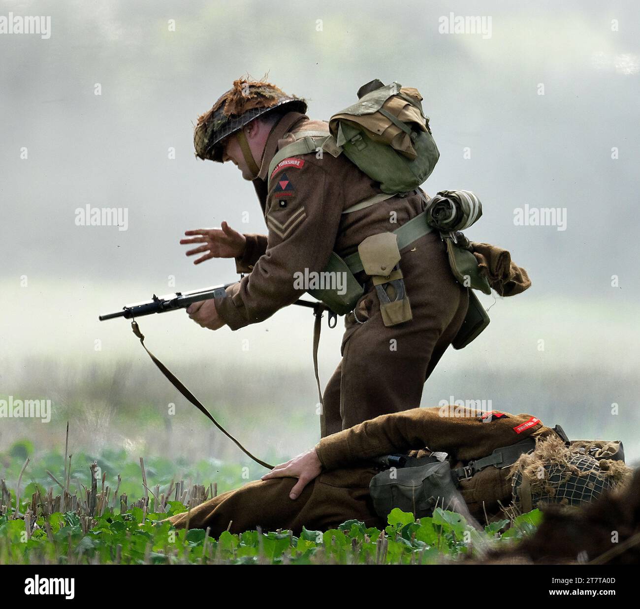 Victory show, Leicester, Uk, 2023. Soldier enactors in mock battle ...