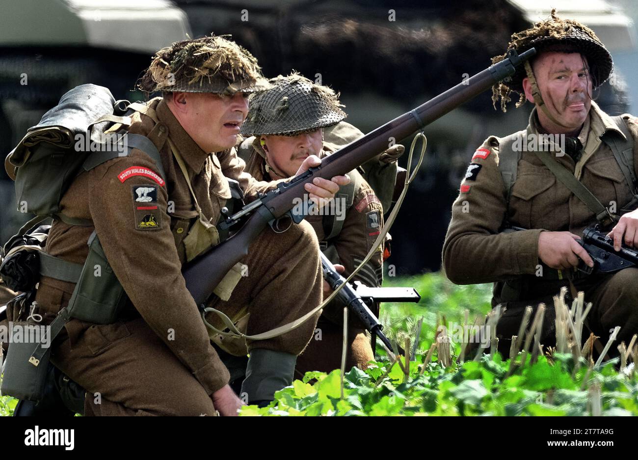 Victory show, Leicester, Uk, 2023. Soldier enactors in mock battle ...