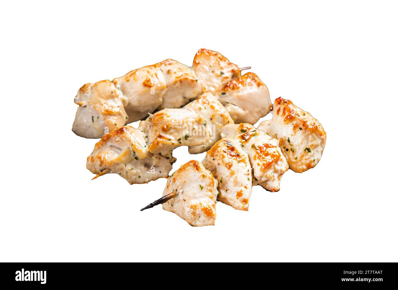 Grilled Chicken shish kebab with herbs and onion. Isolated, white ...