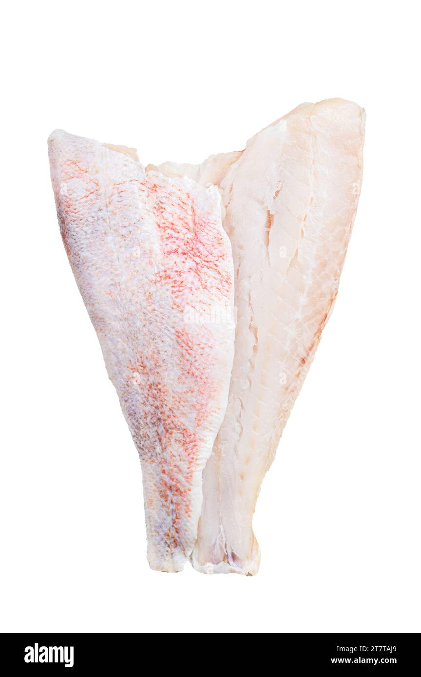 Raw red perch fillet, redfish fish meat. Isolated, white background ...