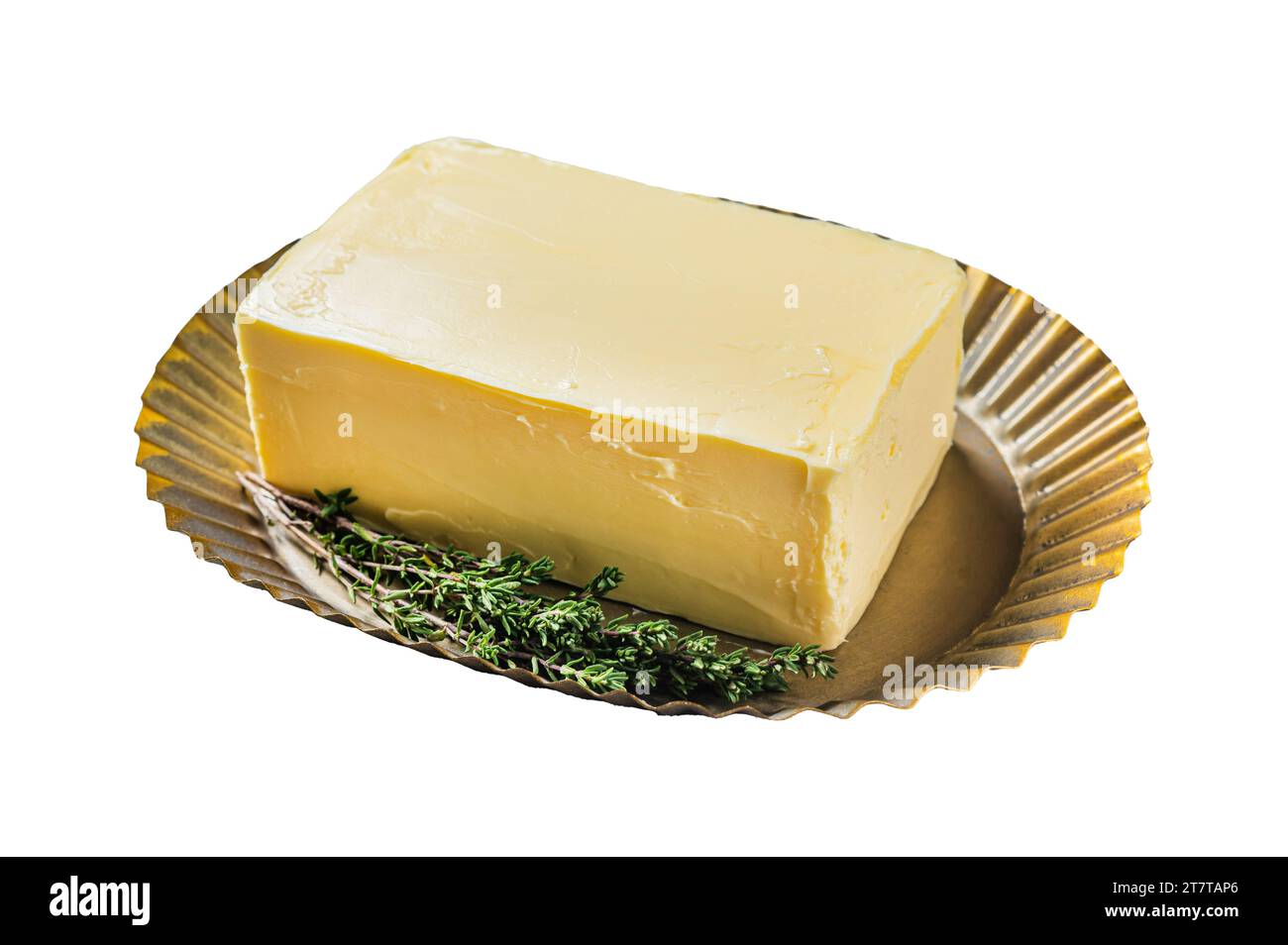 Butter block on steel plate. Isolated, white background Stock Photo - Alamy