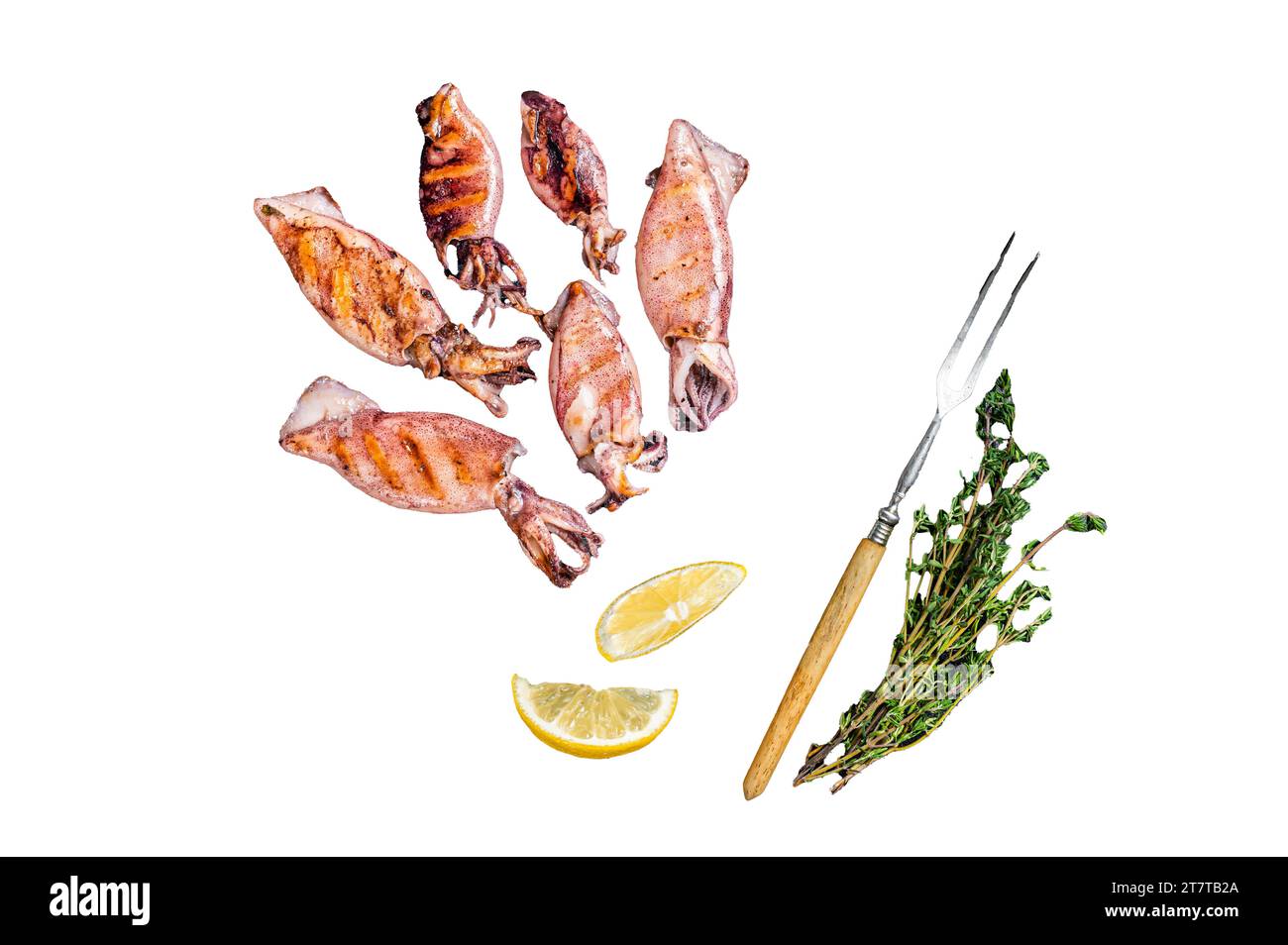 Bbq squid calamary on a rack. Isolated, white background Stock Photo ...