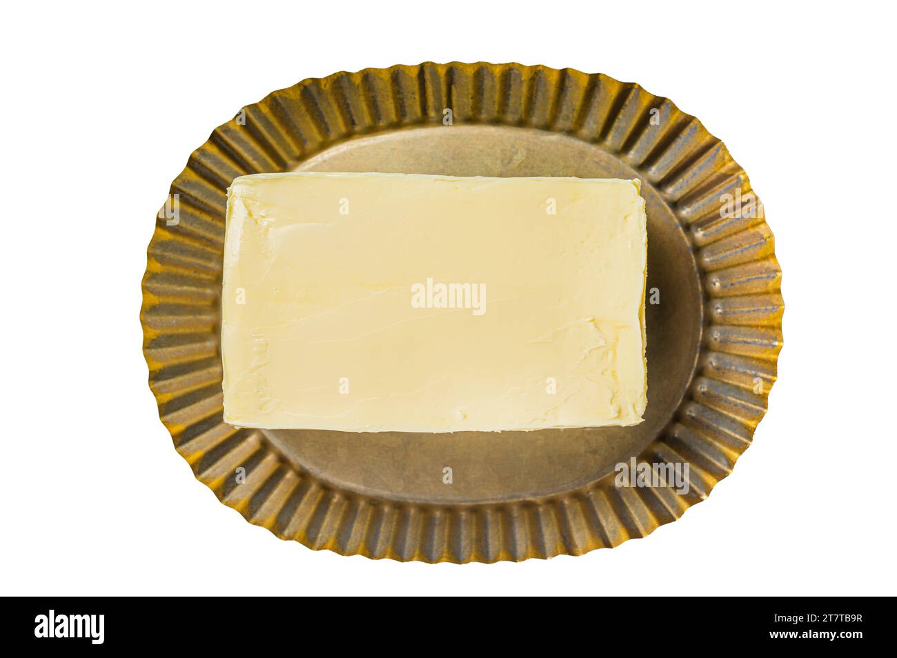 Butter block on steel plate. Isolated, white background Stock Photo - Alamy