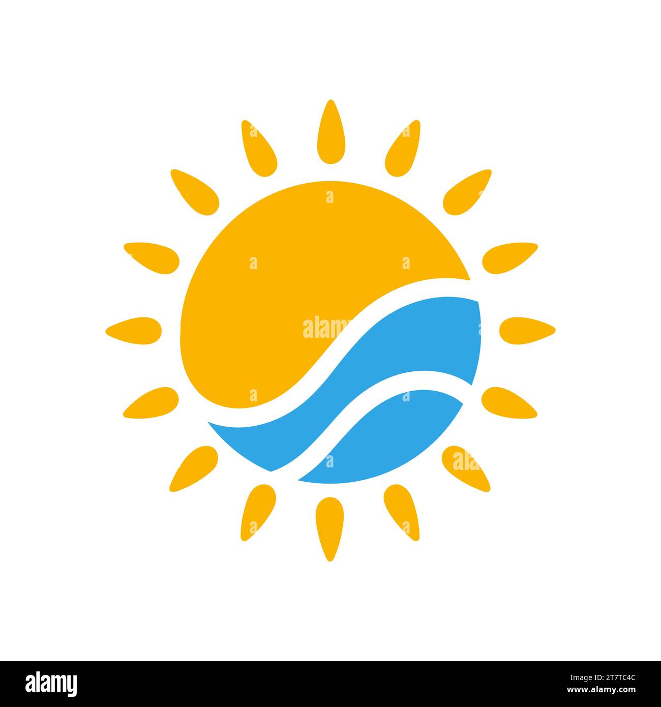 Sun icon and water waves. Global warming or climate change concept ...