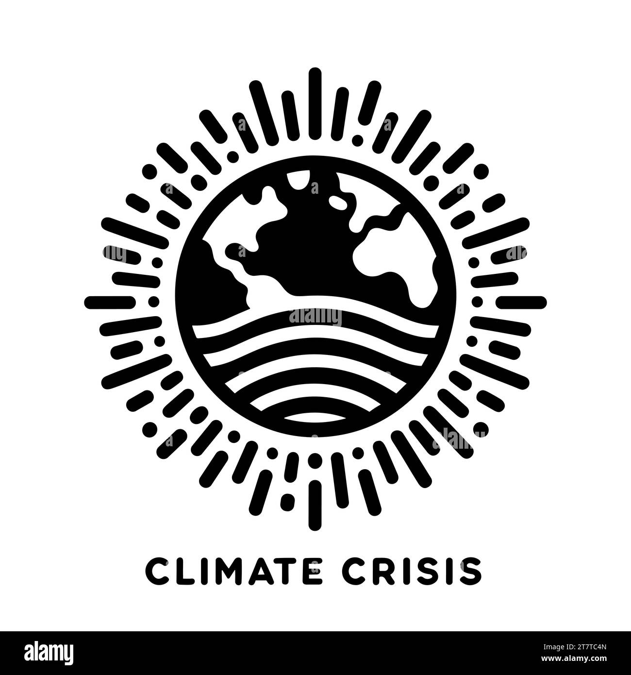 Climate crisis emblem with Earth and rising heat. Black icon of Globe ...