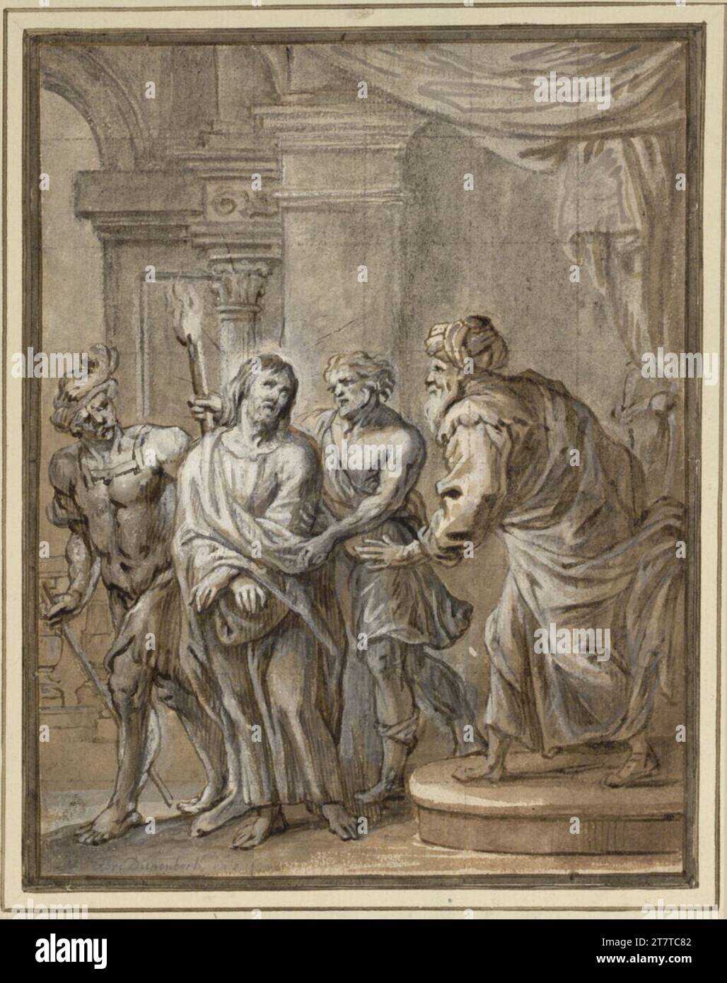 Abraham van Diepenbeeck Christ before Herod. Feder and brush in brown ...