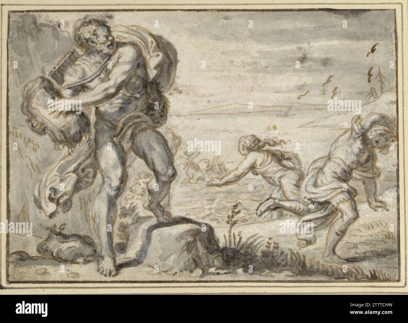 Abraham van Diepenbeeck Polypheme throws a boulder to Akis, which he ...