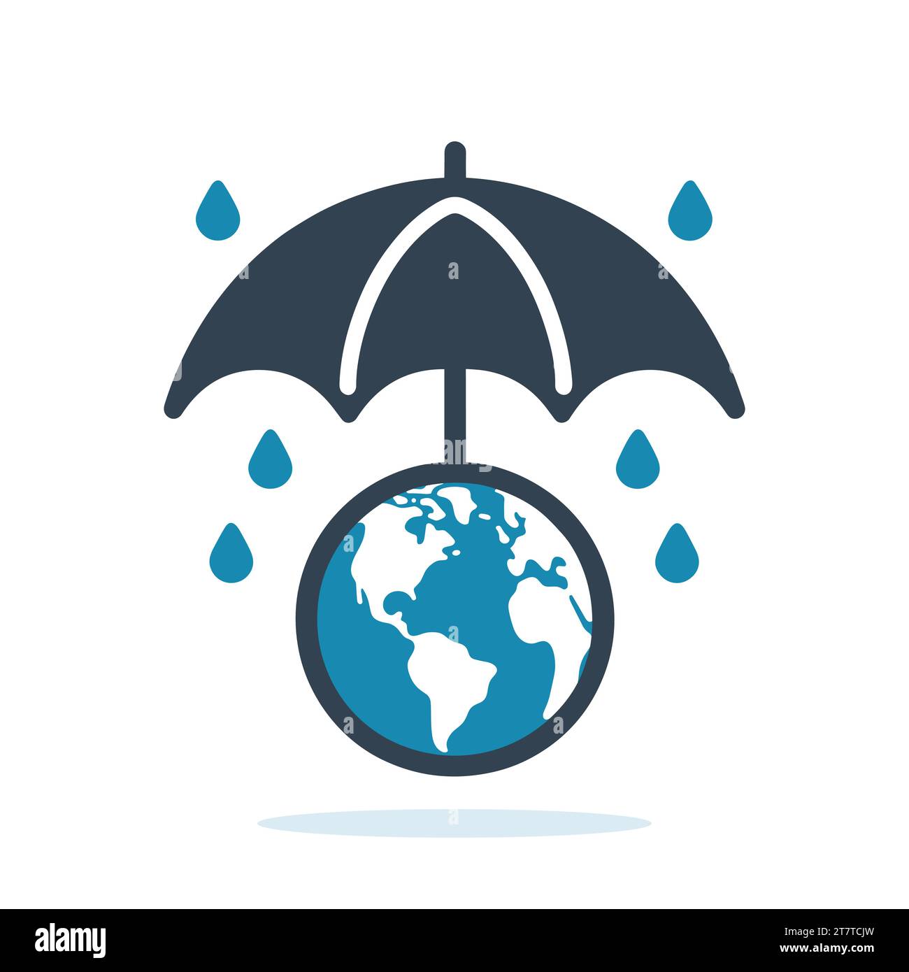 Blue umbrella covering the ground. Environmental protection concept ...