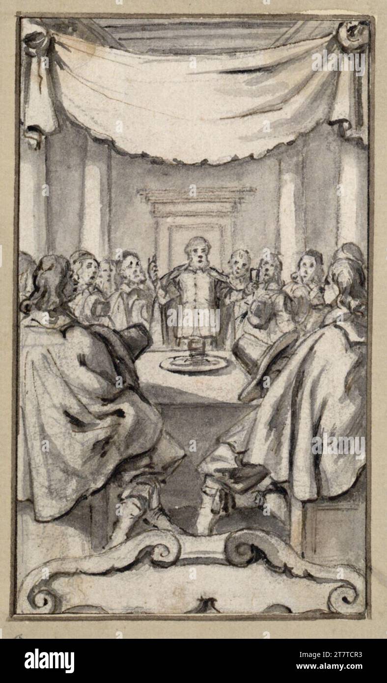 Abraham van Diepenbeeck Several men sitting around a table (with an ...