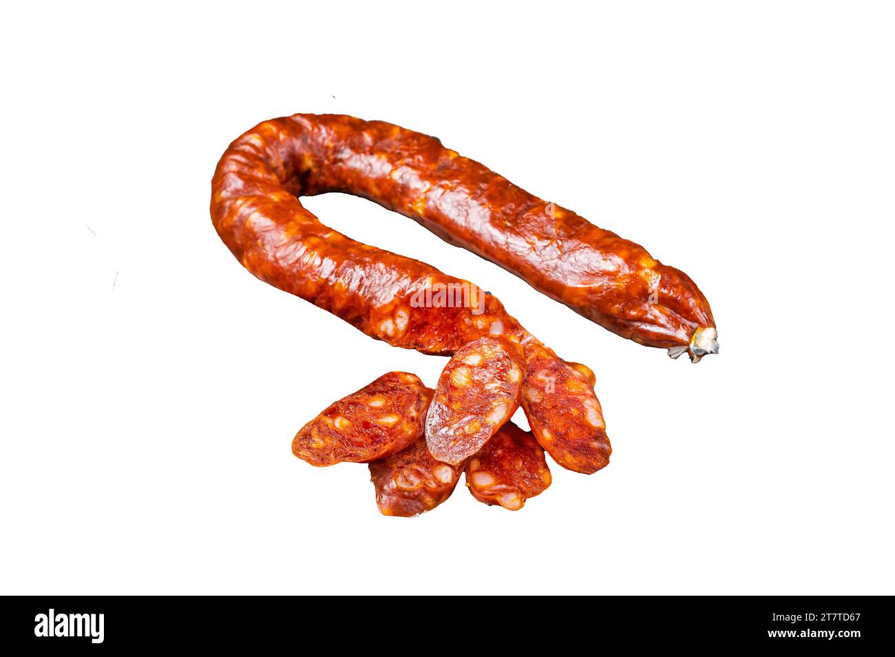 Sliced Chorizo sausage, slices of dry cured pork with herbs and spices ...