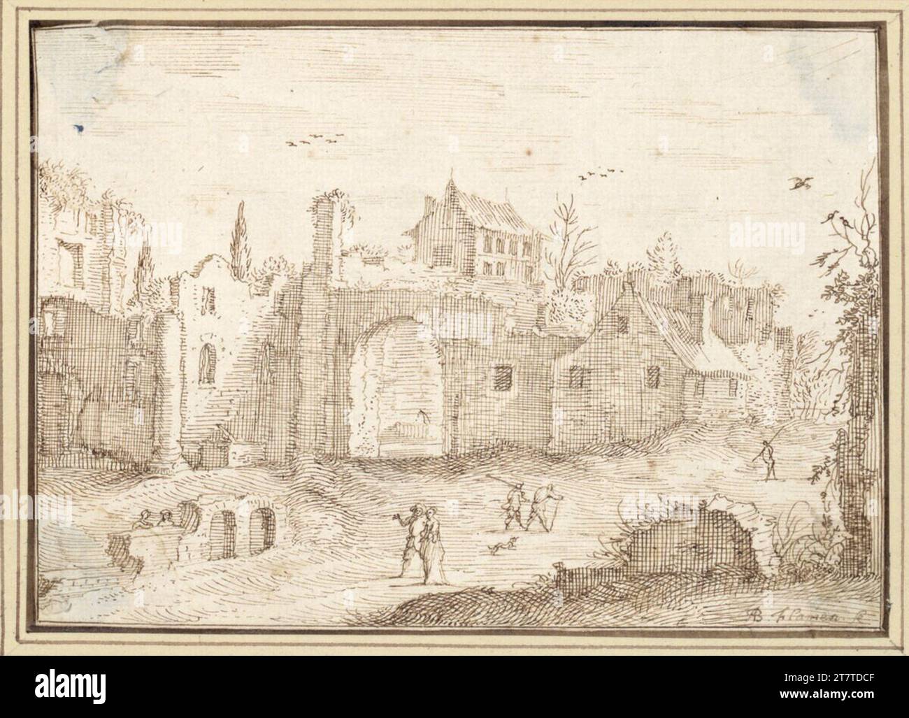 Albert Flamen Ruin landscape (III-14). Feder in brown; In the Li. Upper ...