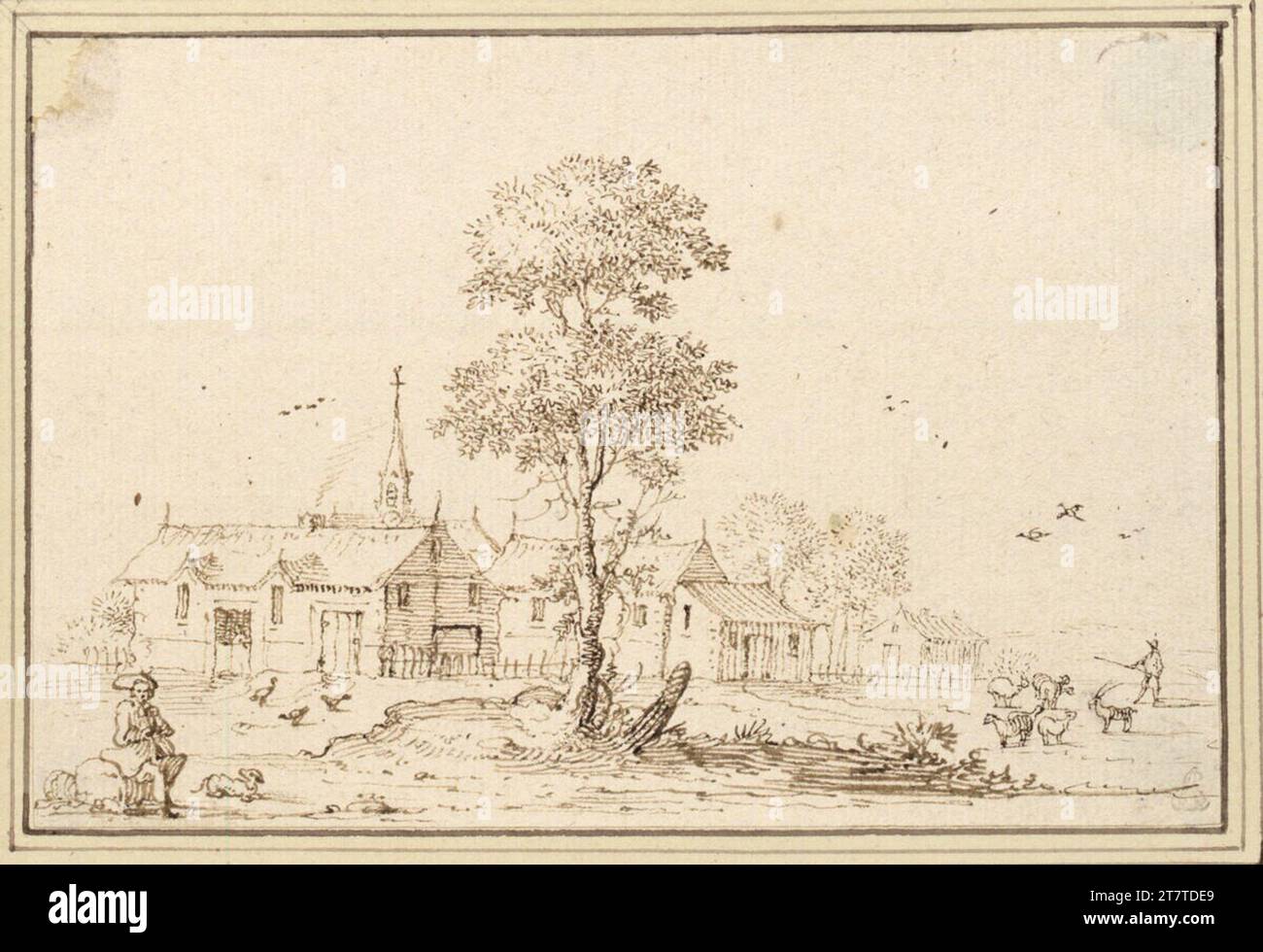 Albert Flamen View of a village, a tree at the front (IV-9). Feder in ...