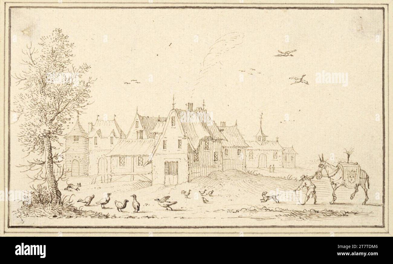 Albert Flamen Landscape with houses, chickens at the front and an ...