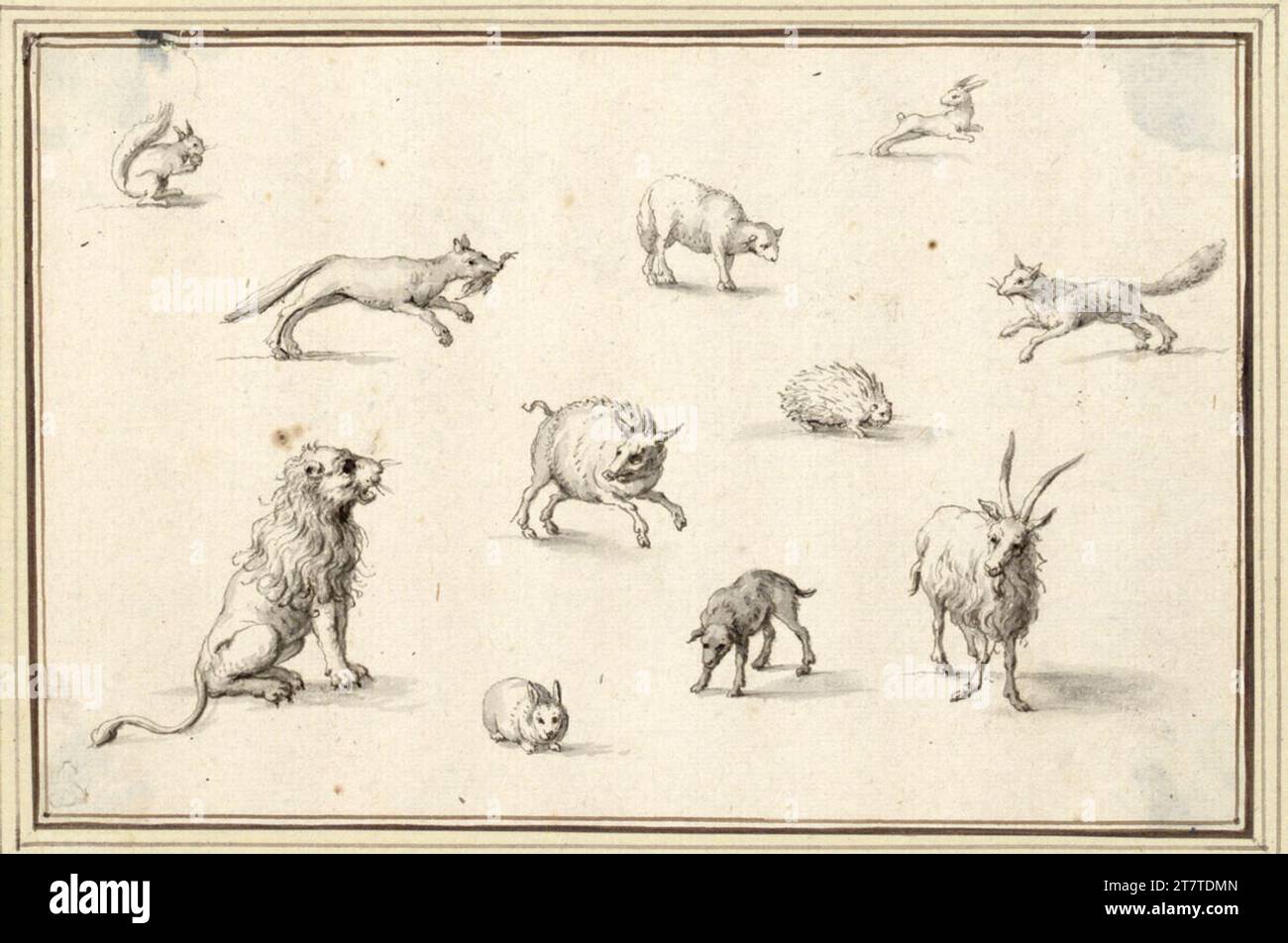 Albert Flamen Study sheet with eleven animals (Eichhorn, seated lion ...
