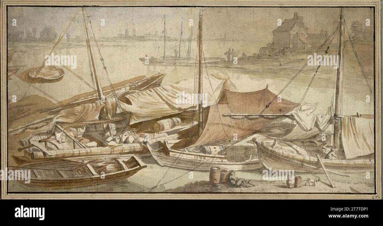 Adam Pynacker Concept boats and load barges, moored on the bank ...