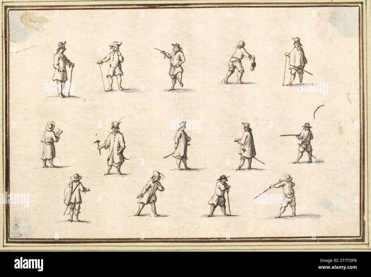 Albert Flamen Study sheet with fourteen male figures, partly soldiers ...