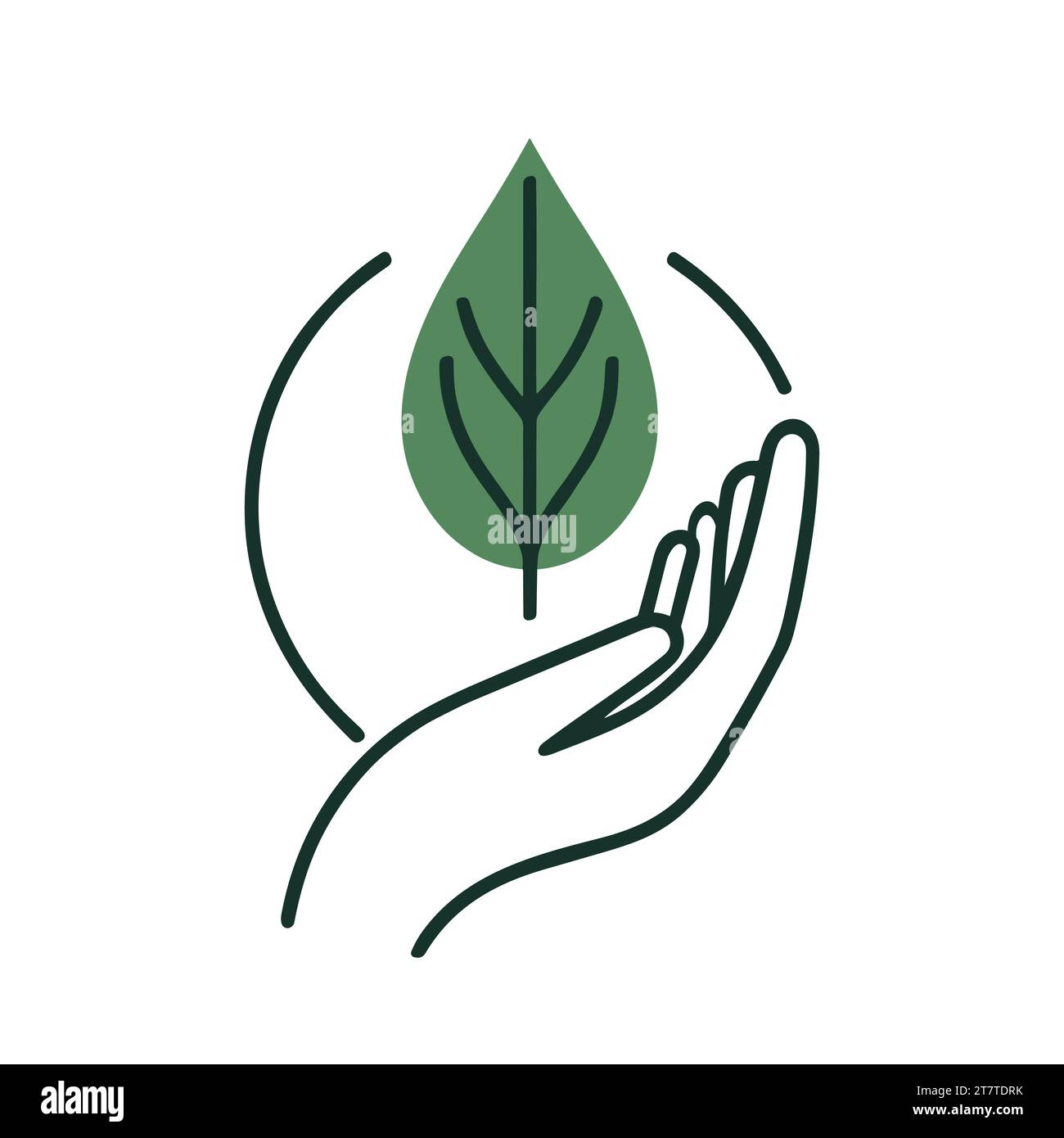 Hand embracing leaf icon isolated. Simplistic environmental emblem ...