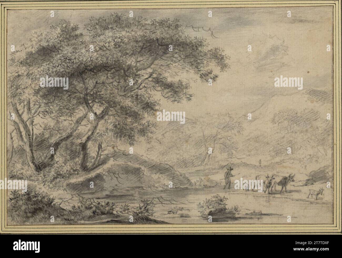 Nicolaes Pietersz. Berchem Hull landscape with a group of trees on a ...