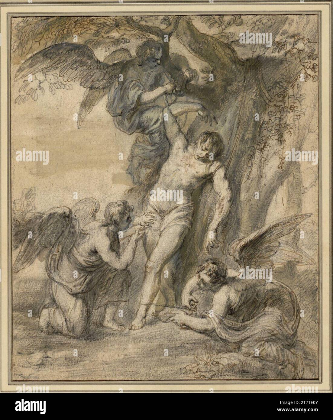 Gysbrecht Thys Saint Sebastian with three angels that free him from ...