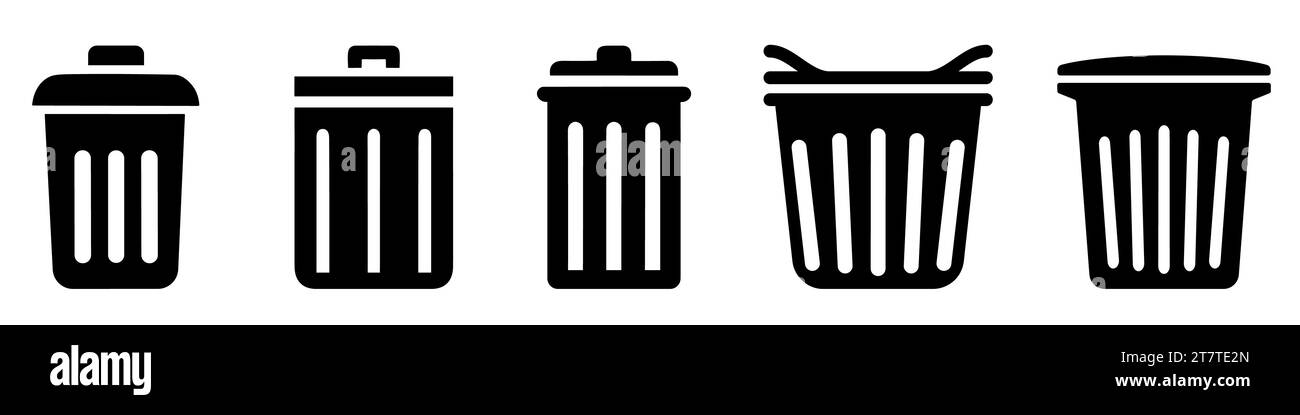 Trash bin icons set. Black and white trash bin sign. Vector ...