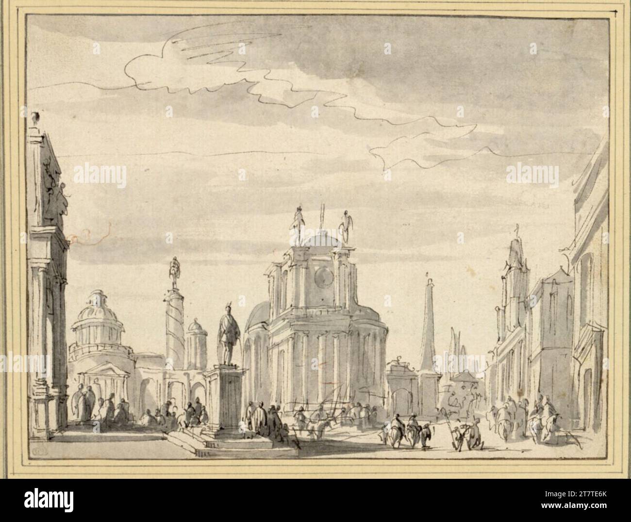 Jacob van der Ulft City square with anti -architecture. Feder in brown ...