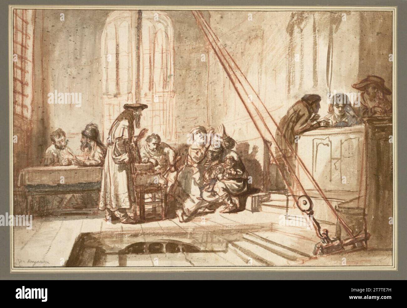 Samuel van Hoogstraten Court scene. Red Chalk , brush in brown, brown ...