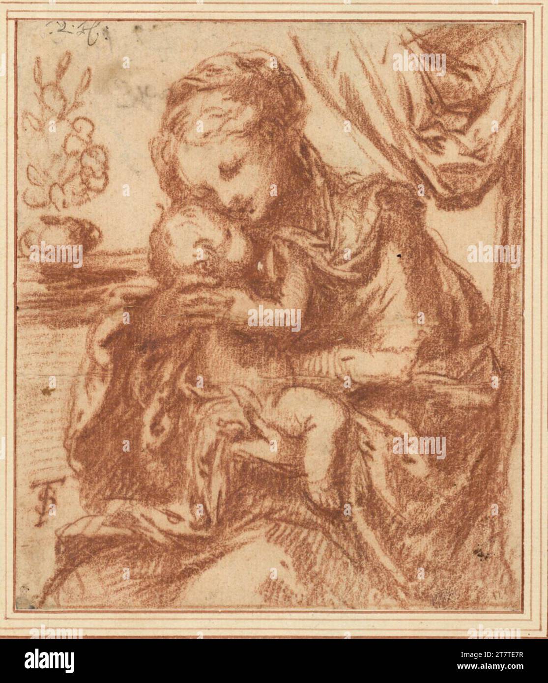 Theodor van der Schuur Sitting Madonna, the child caressed. Red. Trace ...