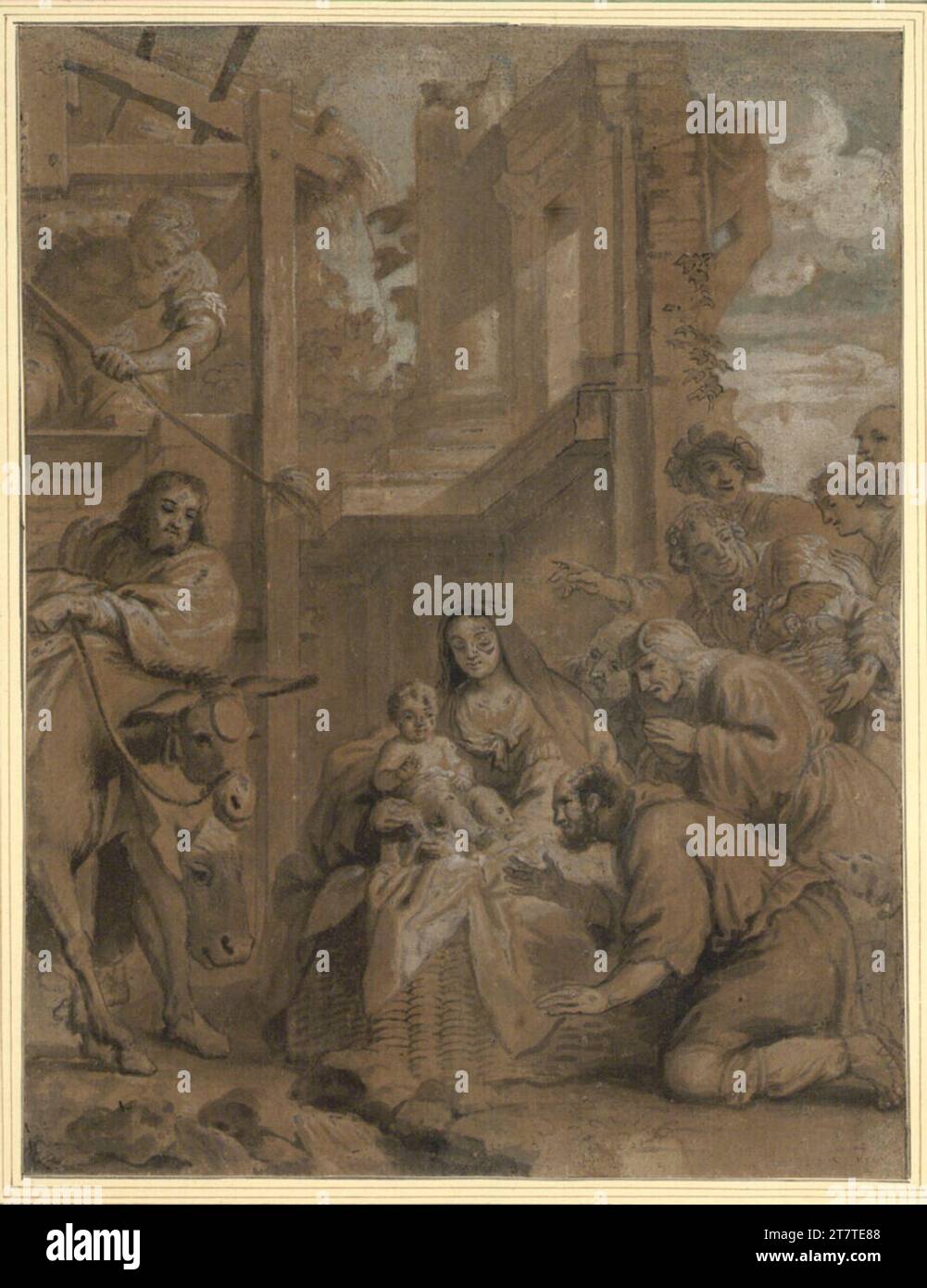 Jan Erasmus Quellinus The adoration of the shepherds. Brush and feather ...