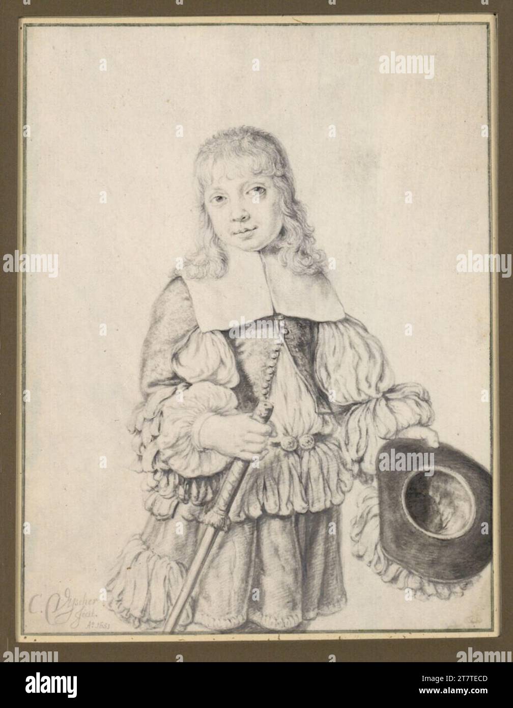 Cornelis Visscher Portrait of a distinguished boy with a rod and hat in ...