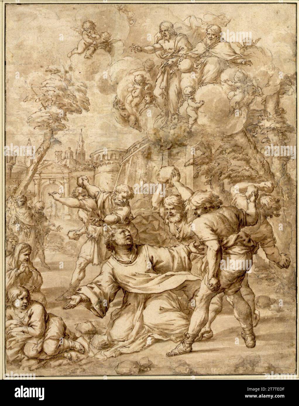 Giovanni Francesco Romanelli The stoning of St. Stephanus. (On clouds ...