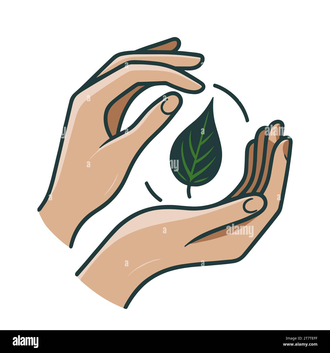Hands embracing leaf icon isolated. Simplistic environmental emblem ...