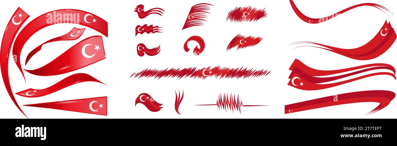 Turkey flag set elements, vector illustration on a white background ...