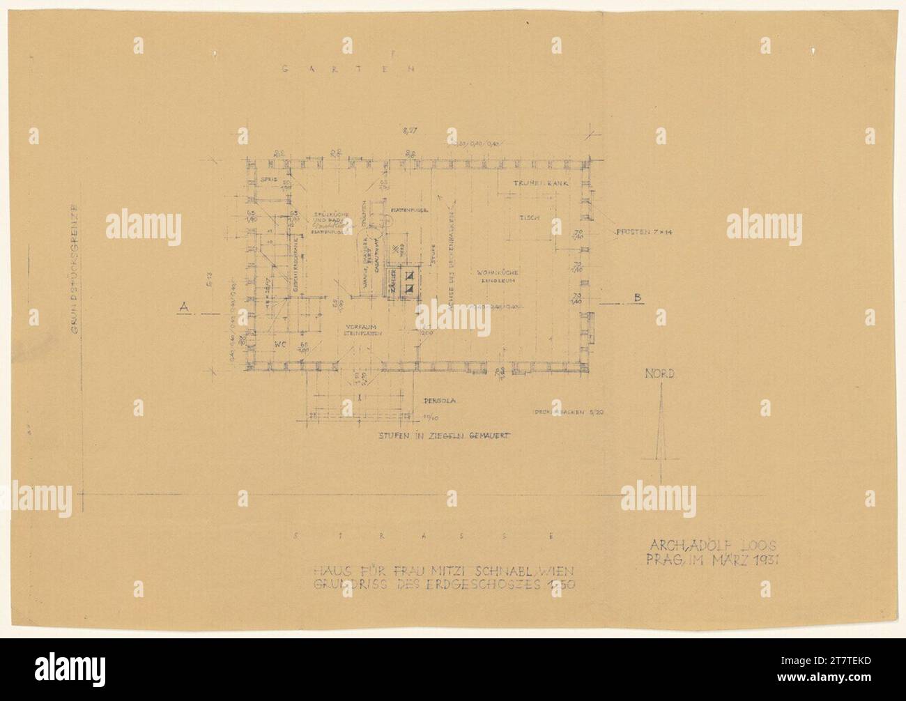 Adolf Loos (Entwerfer in) House Mitzi Schnabl, Vienna XXII., Flachsweg ...