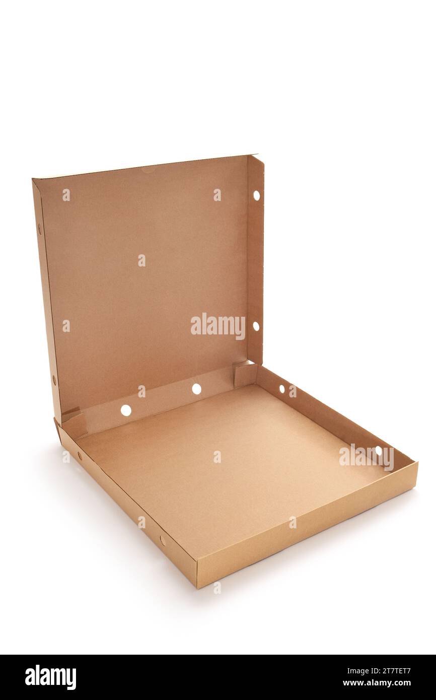 Empty cardboard pizza box isolated on white background Stock Photo - Alamy