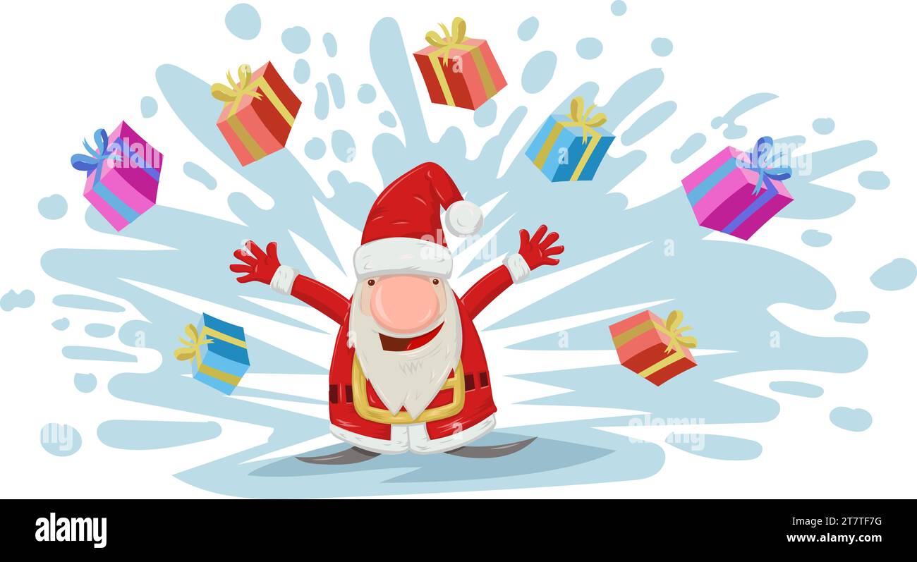 santa claus cartoon with explosion of gifts. vector illustration Stock ...