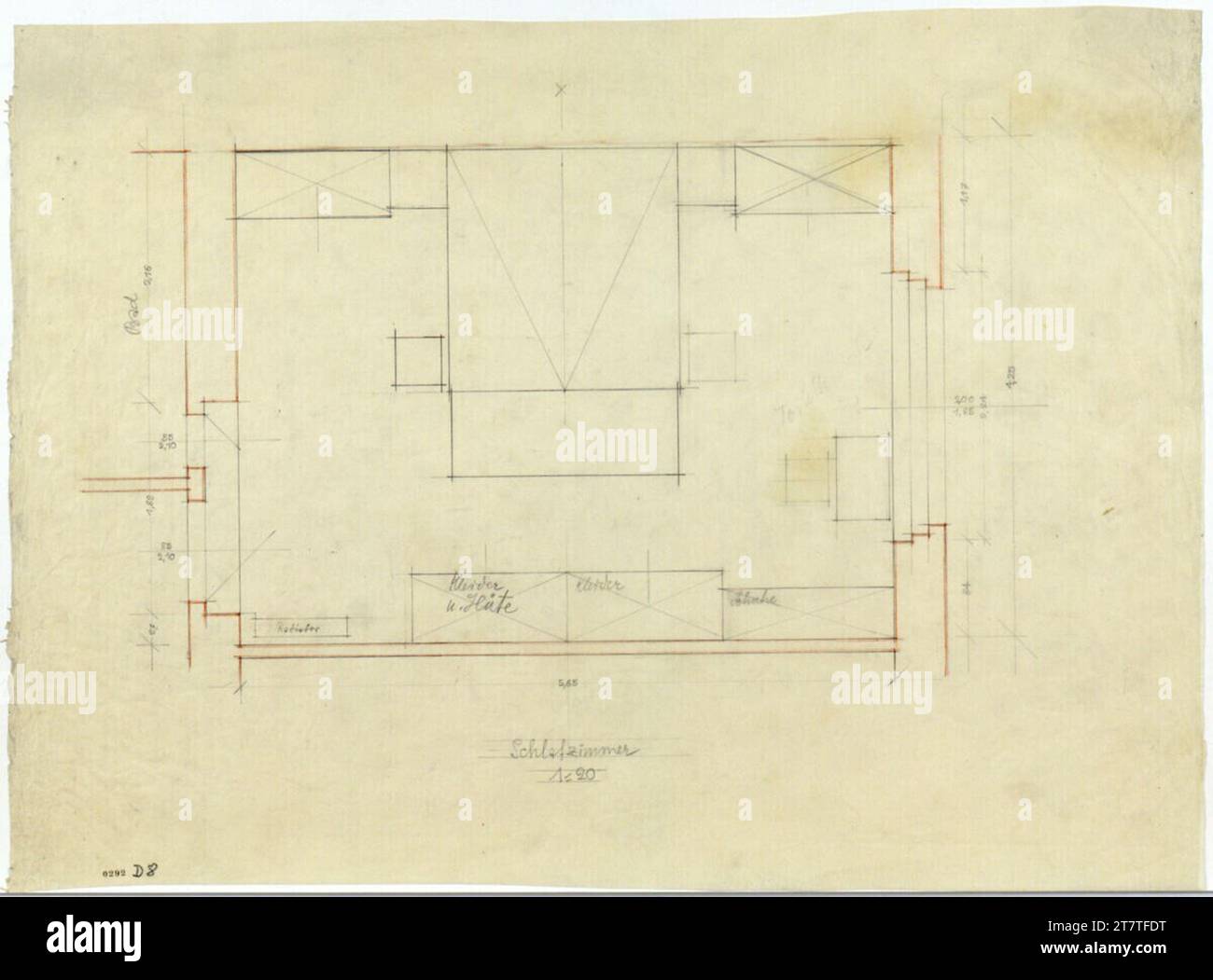 Adolf Loos (Entwerfer in) Bedroom, floor plan, furnishings. Transparent ...