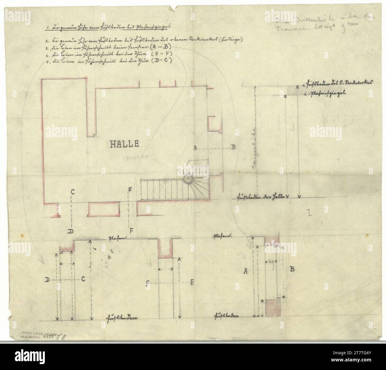Adolf Loos (Entwerfer in) Halle, floor plan, cut. Transparent Paper ...