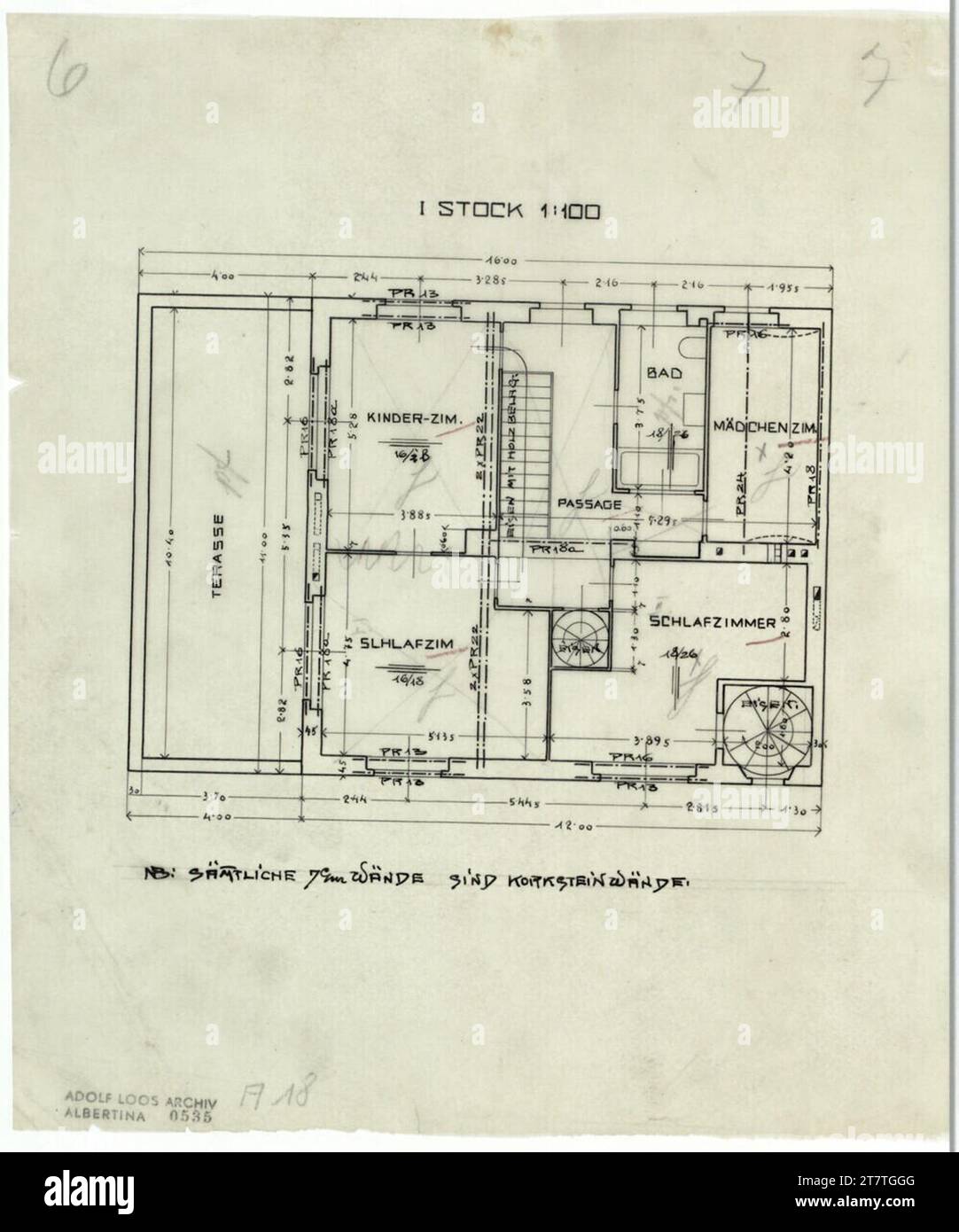 Adolf Loos (Entwerfer in) House Scheu, floor plan, 1st floor, later ...