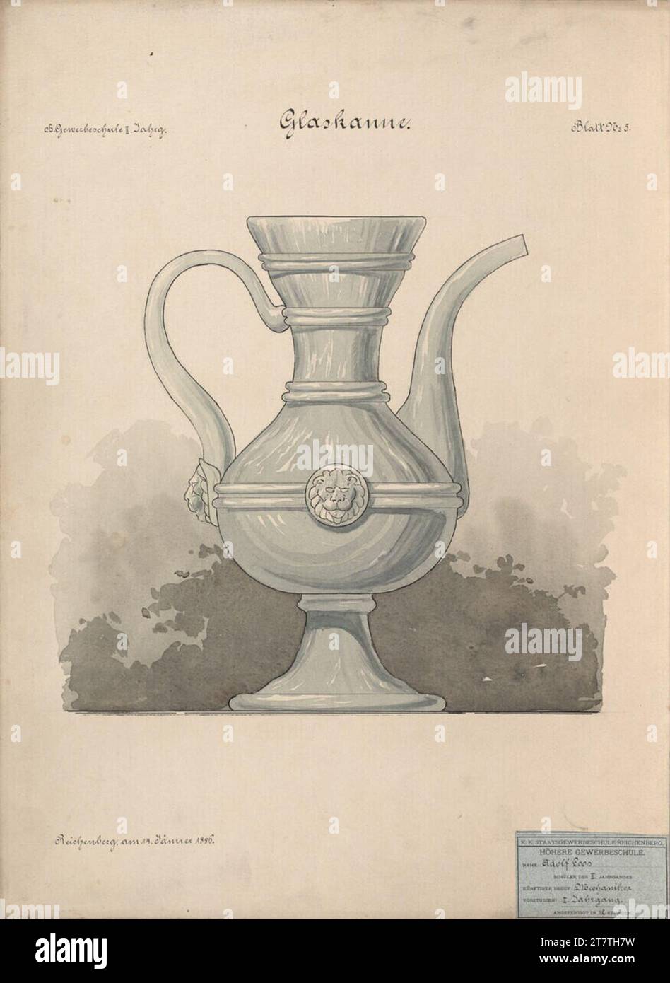 Adolf Loos (Zeichner in) Work from the school days of Loos, glass can ...
